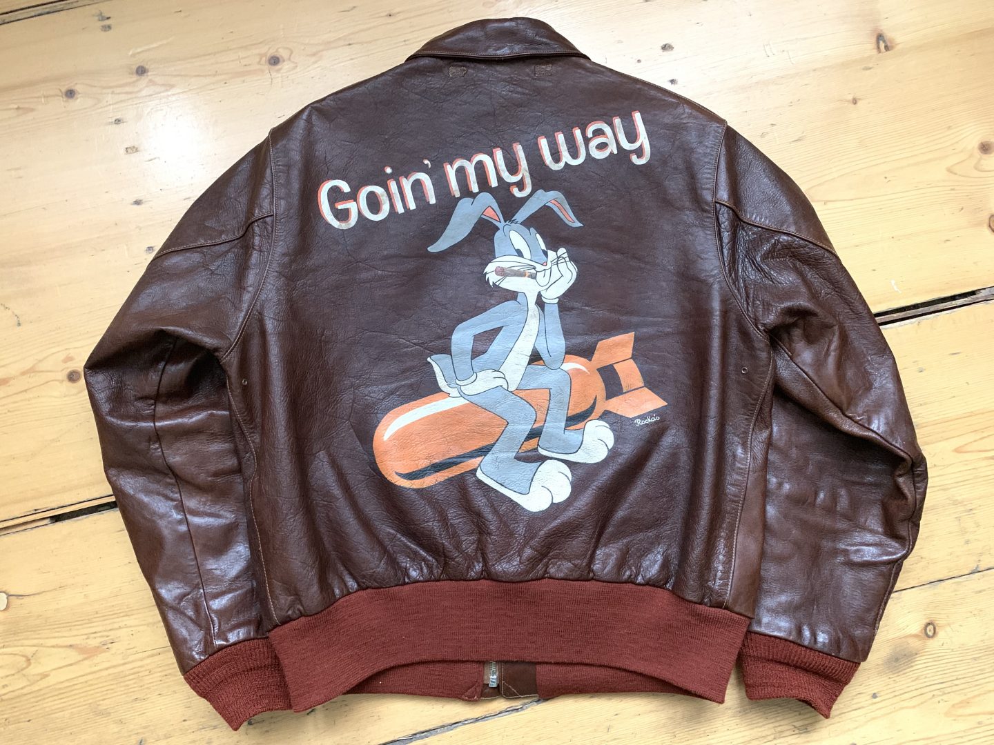 Goin my way-WW2 Nose-Art painted A2 Flight Jacket | Rocka's Flight ...